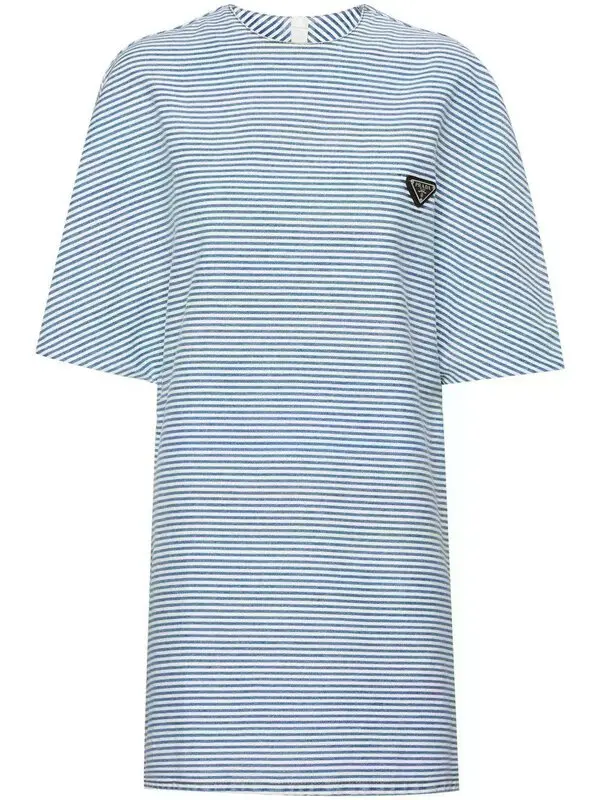Prada Striped Short-sleeve Denim Dress