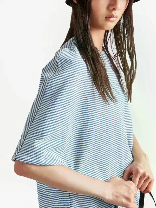 Prada Striped Short-sleeve Denim Dress