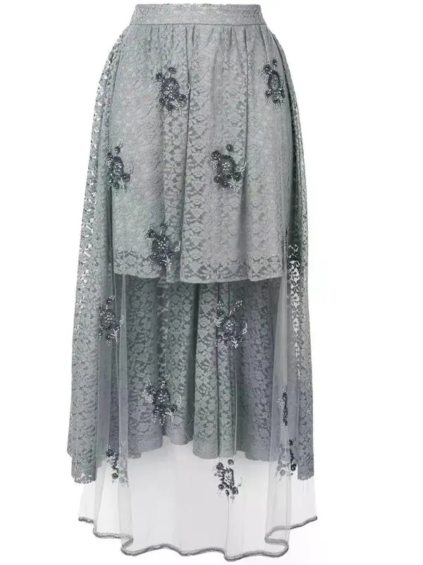 Stella McCartney Embellished Lace High-low Skirt - Grey