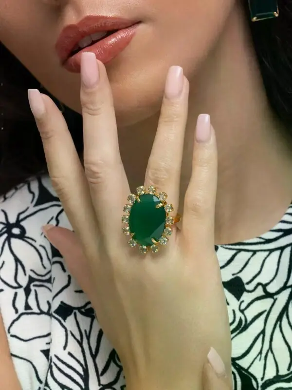 BOUNKIT JEWELRY Terra Ring With Green Onyx And Quartz