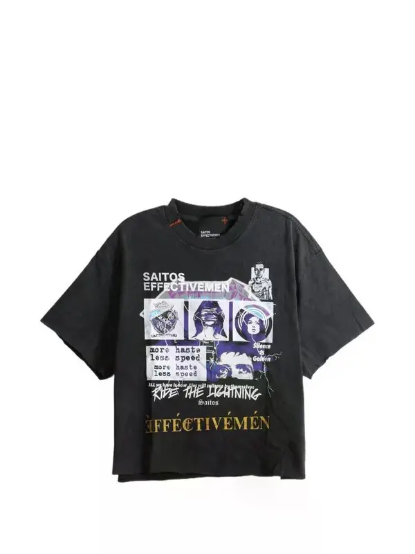SAITOS Metallica Graphic-print Distressed T-shirt - Grey