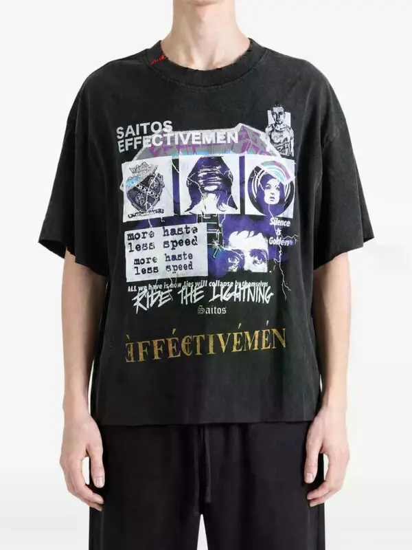 SAITOS Metallica Graphic-print Distressed T-shirt