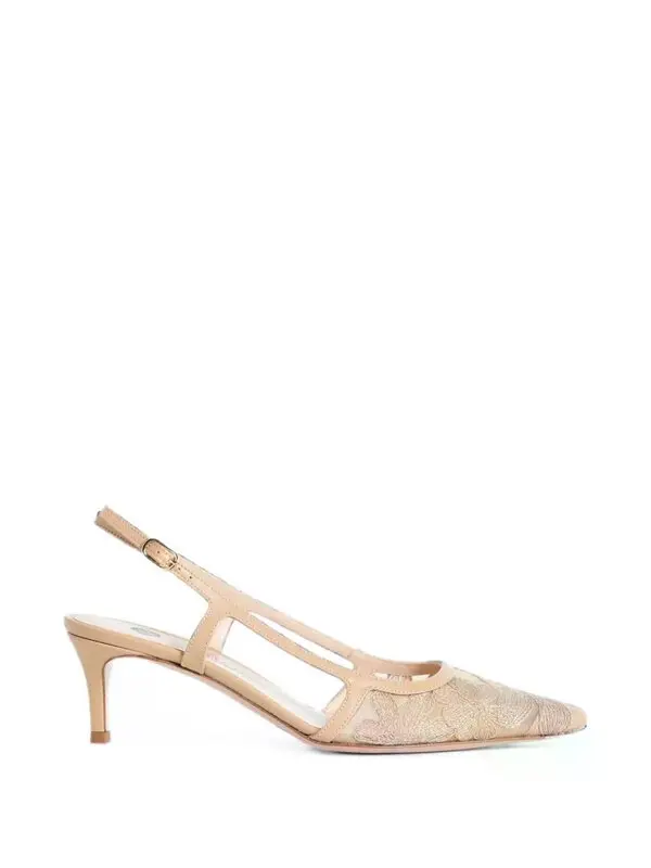 Roberto Festa Sirla Floral-embroidered Tulle Slingback Heeled Pumps - Neutrals
