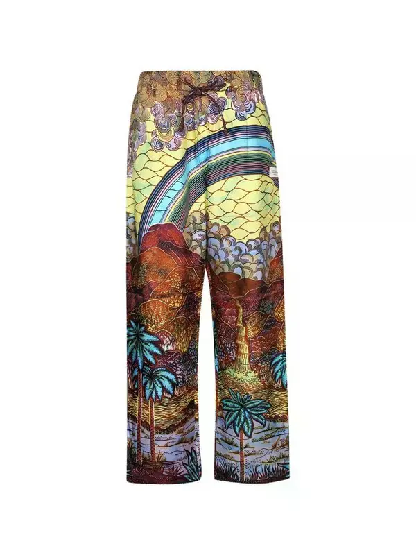 ATELIER VLISCO Graphic-print Drawstring Straight-leg Trousers - Red