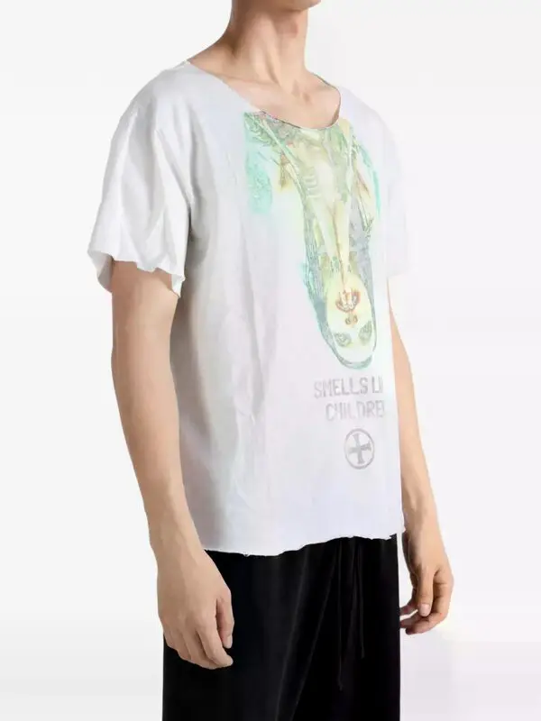 SAITOS Graphic-print Raw-edge T-shirt
