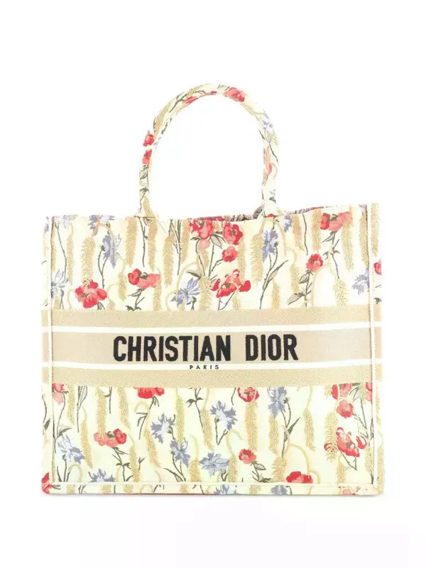 Dior Book Embroidered Canvas Large Tote Bag - Gold