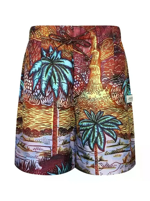 ATELIER VLISCO Palm-tree Print Drawstring Deck Shorts