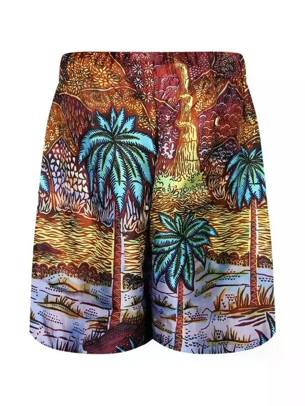 ATELIER VLISCO Palm-tree Print Drawstring Deck Shorts