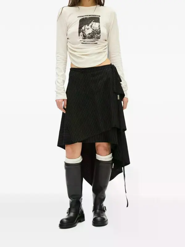 ANN DEMEULEMEESTER Birit Asymmetric Pinstriped Wrap Skirt - Black