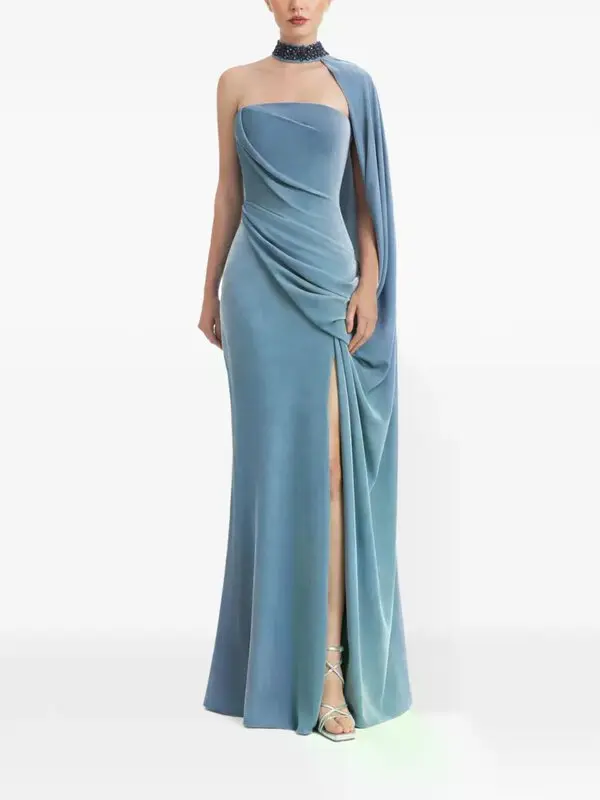 GEMY MAALOUF Beaded-collar Draped Dress - Blue