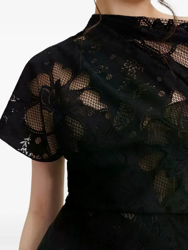 GEMY MAALOUF Asymmetrical Neckline Lace Overlay Dress - Black
