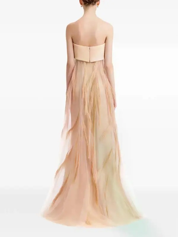 GEMY MAALOUF Feather-embroidered Strapless Dress