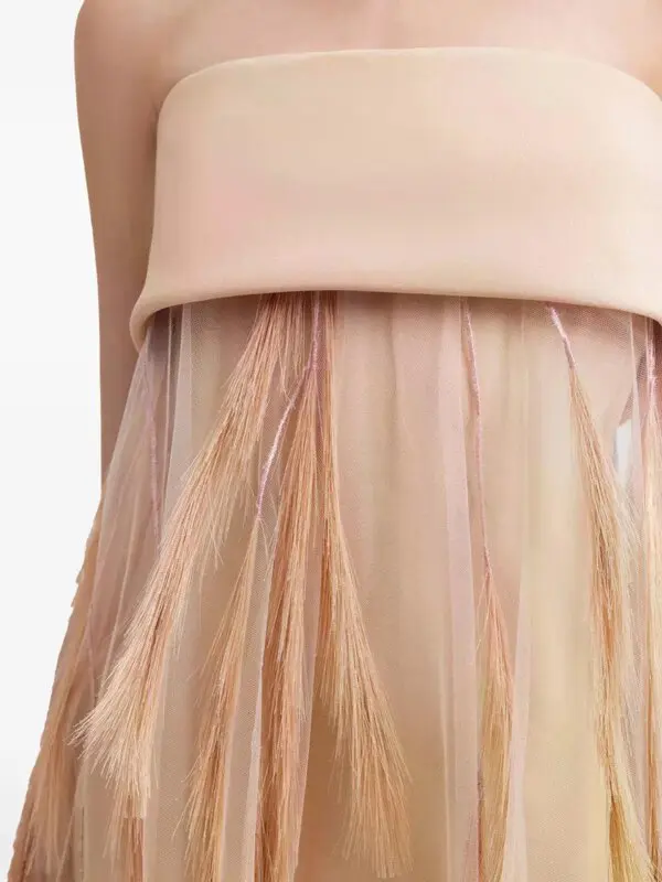 GEMY MAALOUF Feather-embroidered Strapless Dress