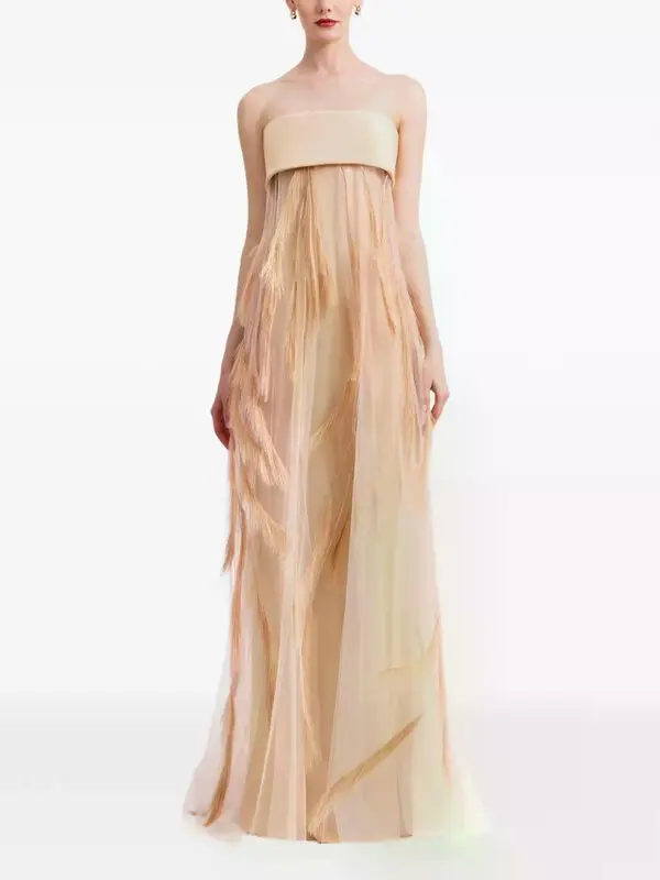 GEMY MAALOUF Strapless Feather-embroidered Gown - Neutrals