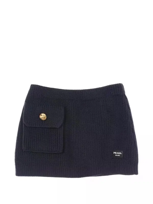 Prada Wool Knit Mini Skirt With Pocket Detail - Blue