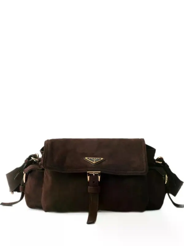 Prada Explore Medium Suede Shoulder Bag With Flap