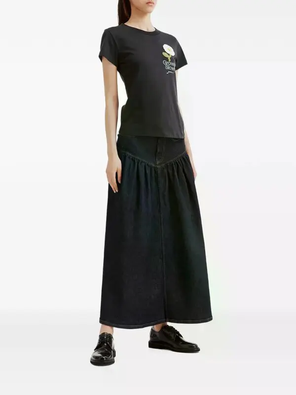 GANNI Crochet-patch Logo-print T-shirt - Black