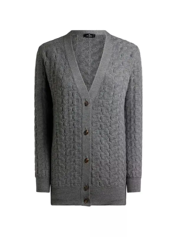 Etro Wool Cardigan With Paisley Detailing - Grey