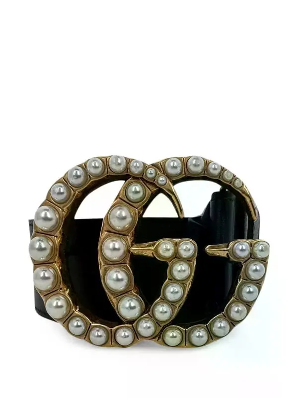 Gucci 2010s Gg Marmont Faux-pearl Buckle Belt - Black