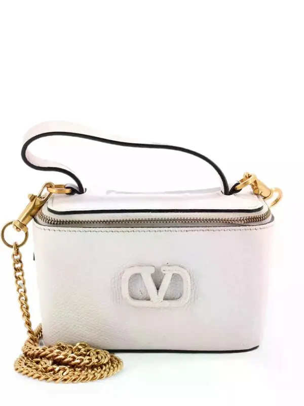 Valentino Garavani Vlogo Top Handle Vanity Case Leather Shoulder Bag - White