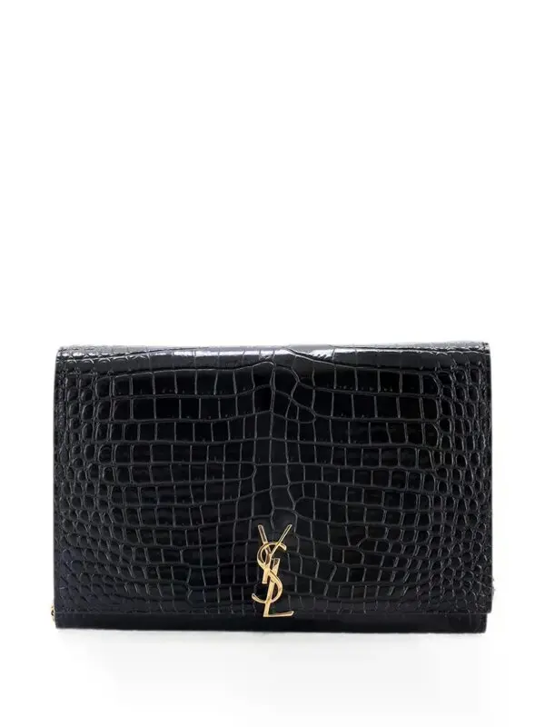 Saint Laurent Monogram Flap Chain Wallet In Crocodile Embossed Leather - Black