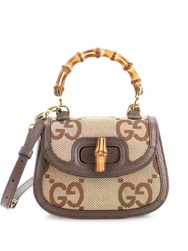 Gucci Bamboo 1947 Top Handle Bag Jumbo Gg Canvas Mini Crossbody Bag - Brown
