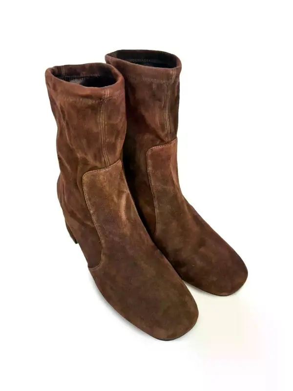 STUART WEITZMAN Suede Ankle Boots With Block Heel - Brown