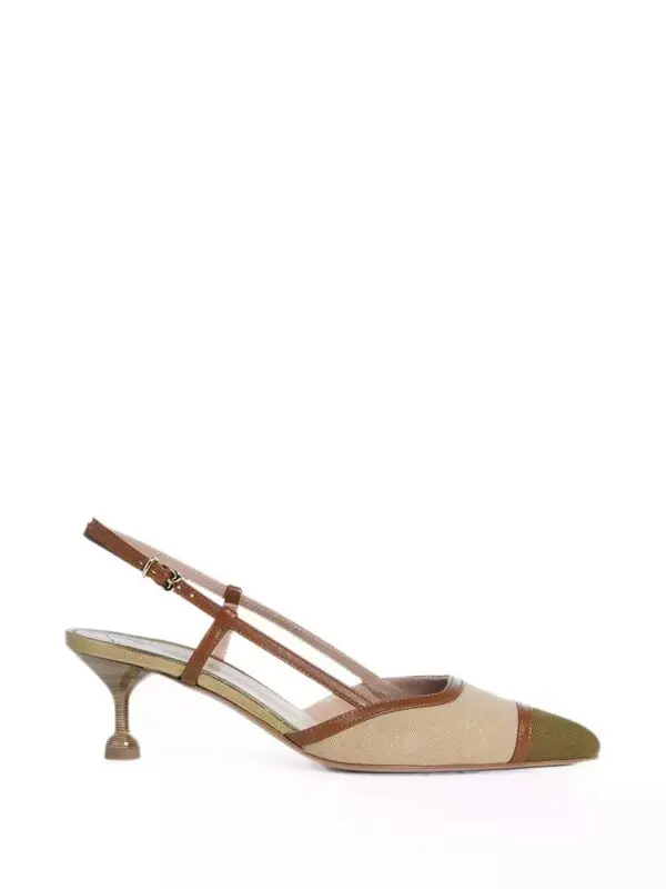 Roberto Festa Delfina Leather-trim Canvas Heeled Pumps - Neutrals