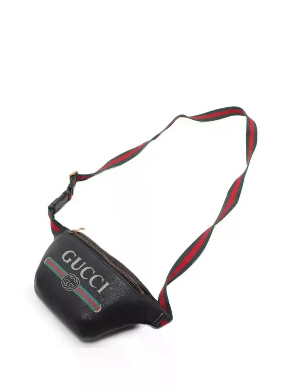 Gucci 2000-2015 Small Grained Calfskin Web Logo Belt Bag - Black
