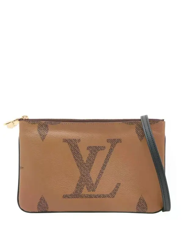 LOUIS VUITTON Monogram Giant Reverse Double Zip Pochette Crossbody Bag - Brown