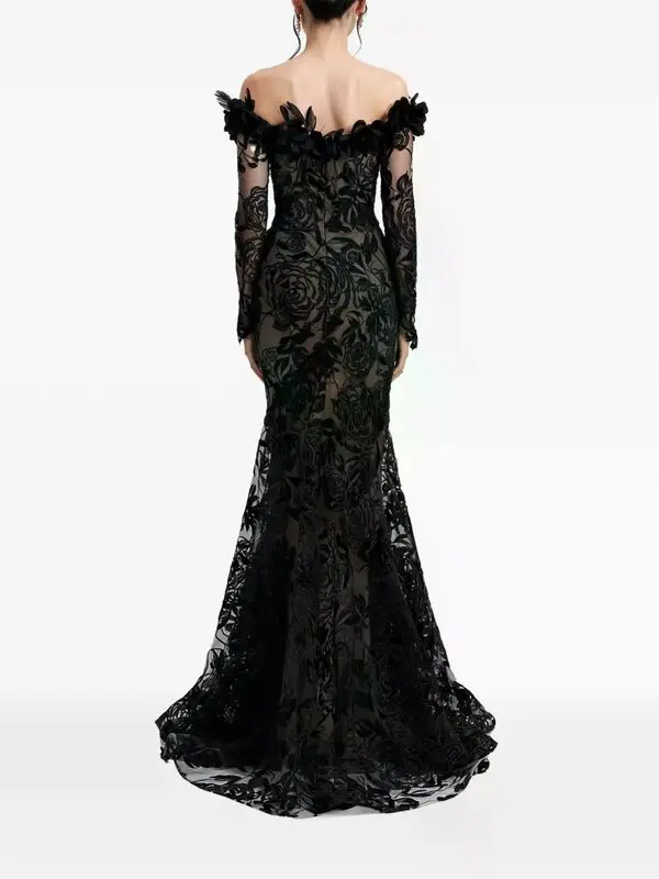 GEMY MAALOUF Floral-lace Feathered Gown