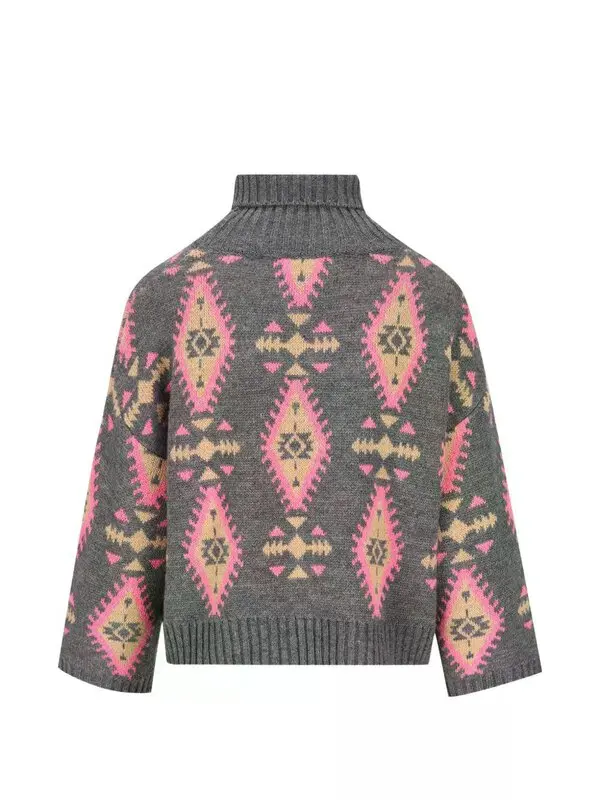 COLOUR MARKET Embellished Intarsia Knit Roll Neck Sweater