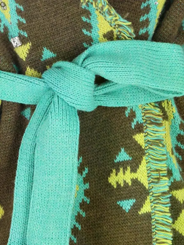 COLOUR MARKET Belted Intarsia-knit Cardigan