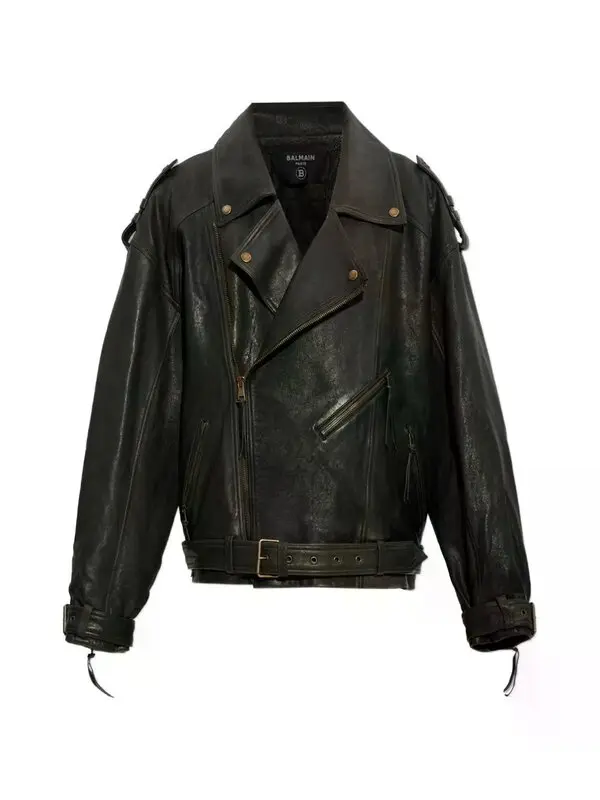 Balmain Belted Leather Biker Jacket