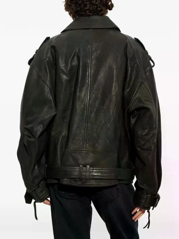 Balmain Belted Leather Biker Jacket