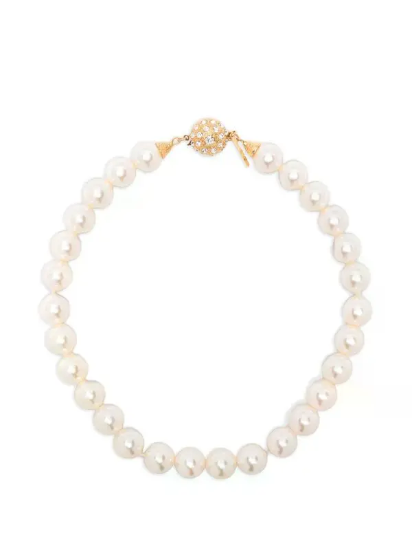 Alessandra Rich Faux Pearl And Crystal Embellished Necklace - Neutrals