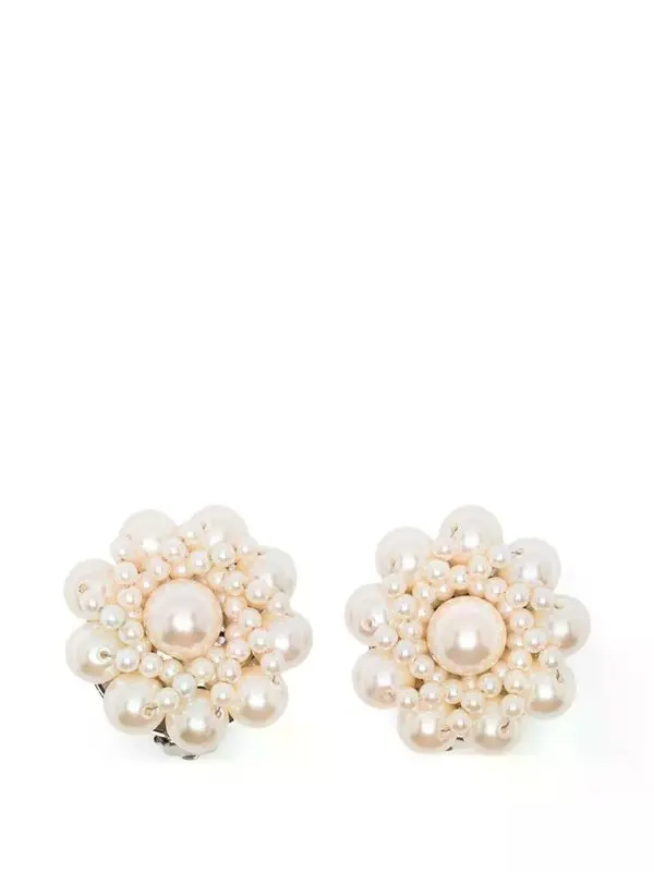 Alessandra Rich Embellished Floral Clip-on Earrings - Neutrals