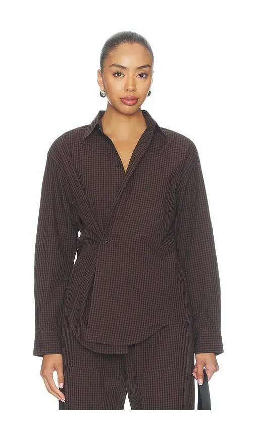 PISTOLA Mila Long Sleeve Button Down Wrap Top In . Also - Brown