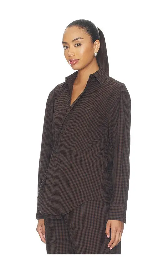 PISTOLA Mila Long Sleeve Button Down Wrap Top In . Also
