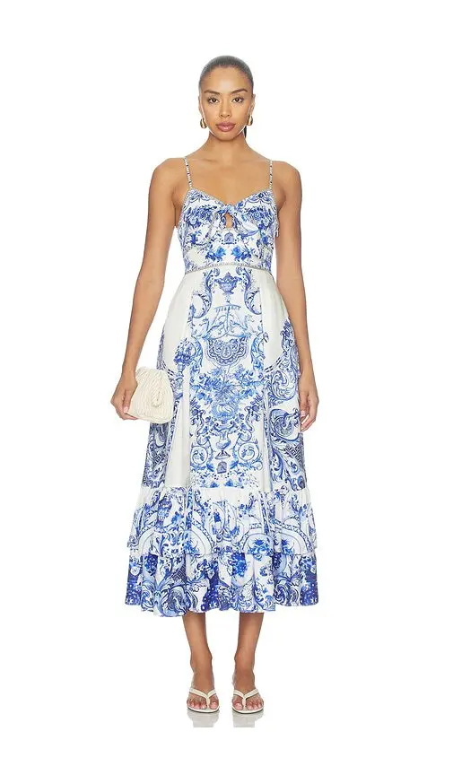 Camilla Ruffle Hem Tie Front Maxi Dress - Blue