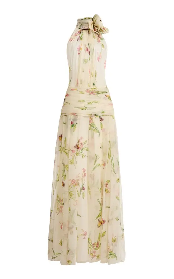 Zuhair Murad Halterneck Floral Silk Organza Maxi Dress - Print