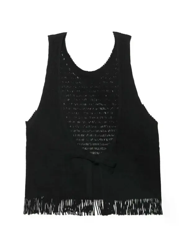 Issey Miyake Open-knit Fringe Trim Top - Black