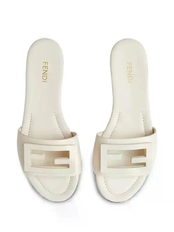 Fendi Baguette Parchment-coloured Leather Slides