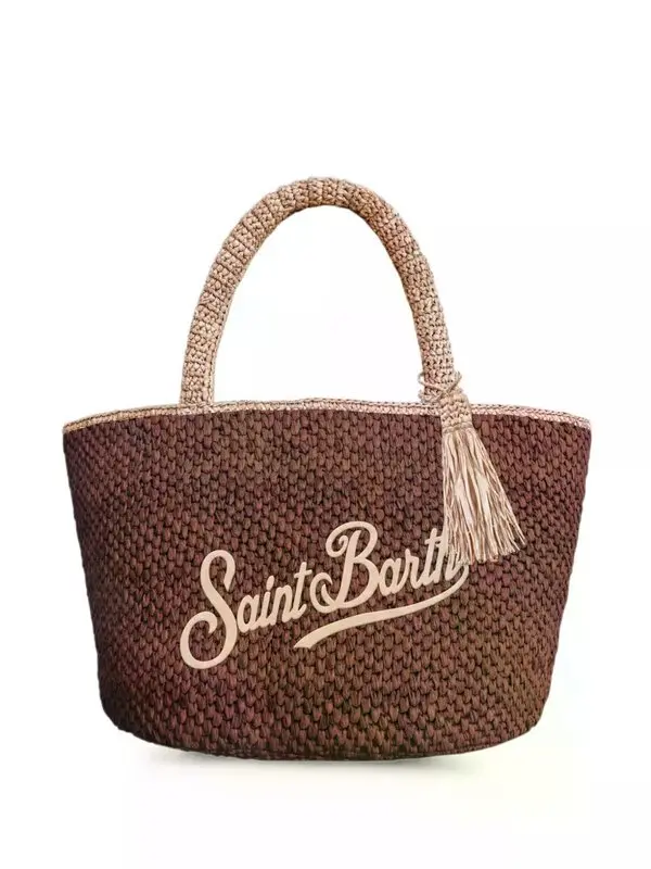 MC2 SAINT BARTH Marcy Raffia Bag With Tassel And Embroidered Logo - Brown