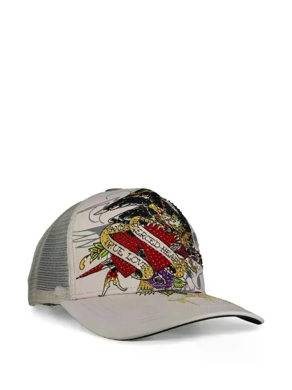 Ed Hardy Rhinestone Embellished Eagle Print Cap - Neutrals