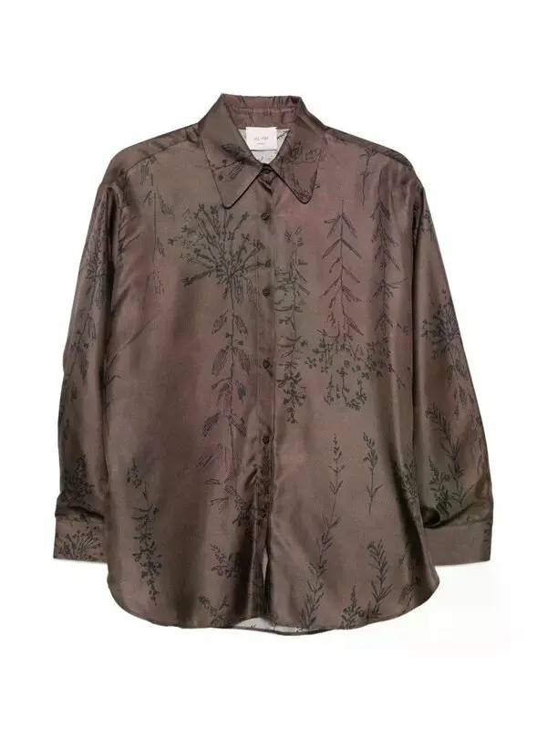 ALYSI Silk Floral Print Shirt - Brown