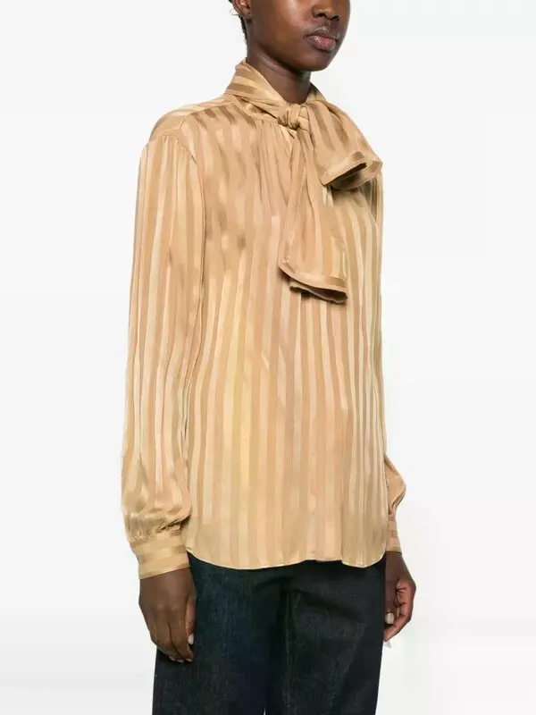 Saint Laurent Striped Pussy-bow Blouse - Neutrals