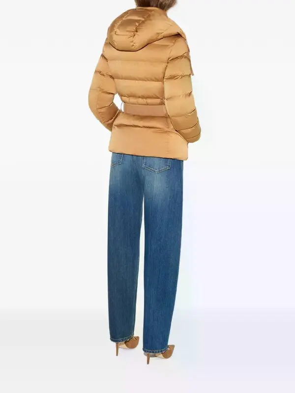 Elisabetta Franchi Down Jacket In Voile Fabric With Belt And Jewel Buckle