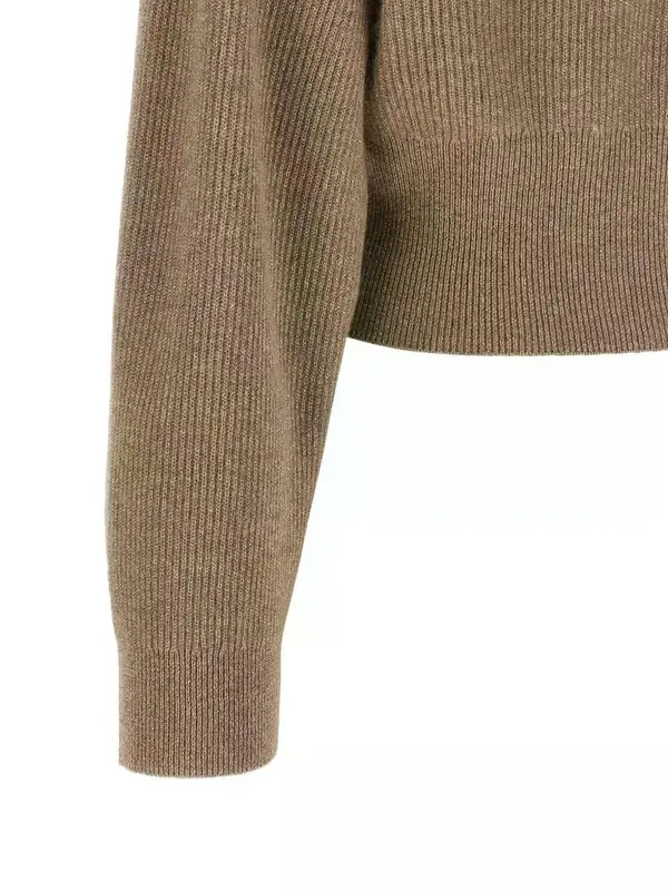 Brunello Cucinelli Ribbed Knit Lamé Cropped Cardigan