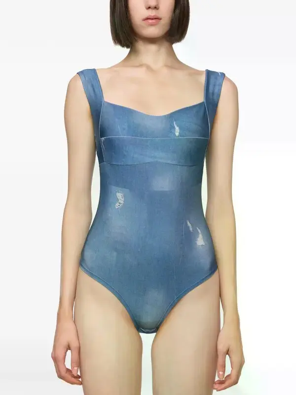 ATU BODY COUTURE Denim-print Corset Top - Blue